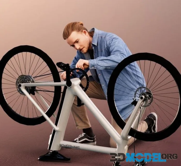 3D Model – Man Repairing His Bike (PBR)