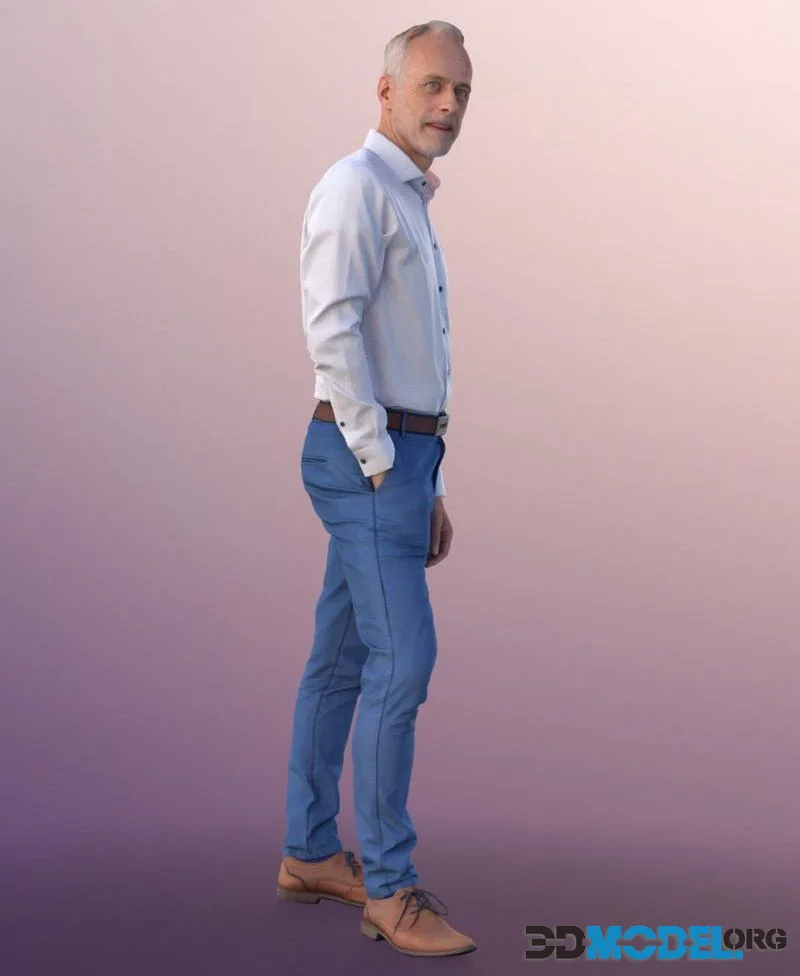 3D Model – Man standing cool guy hand in pocket business low-poly (PBR)