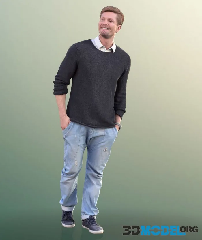 3D Model – Man Walking And Smiling With Hands In Pockets (PBR)