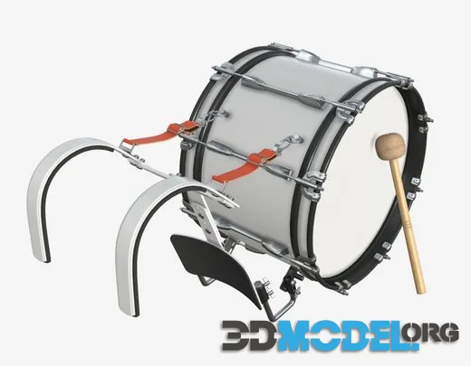 3D Model – Marching Bass Drum With Carrier 18X10 (PBR)