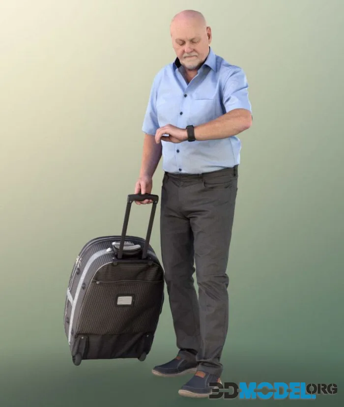 3D Model – Old man bald beard trolley travelling on time watch (PBR)