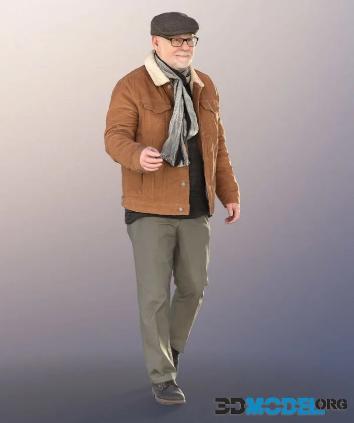 3D Model – Old Man Walking Outdoors Fall Winter (PBR)