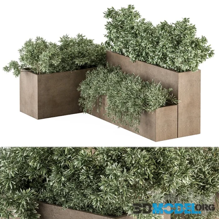 3D Model – Outdoor Plant Set 278 – Concrete Plant Box Set