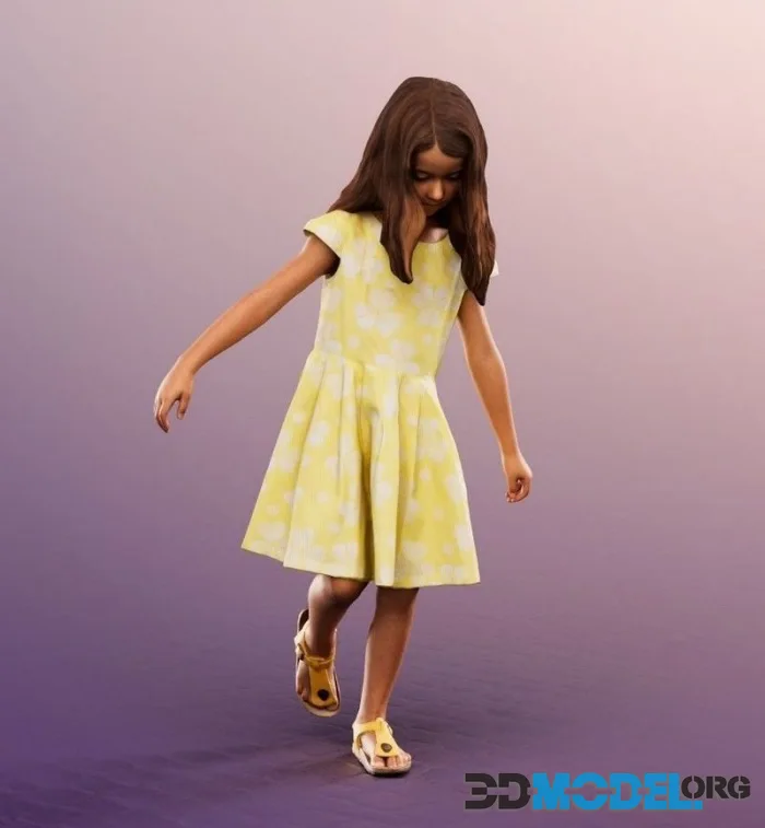 3D Model – Playing Girl Wearing Yellow Dress (PBR)