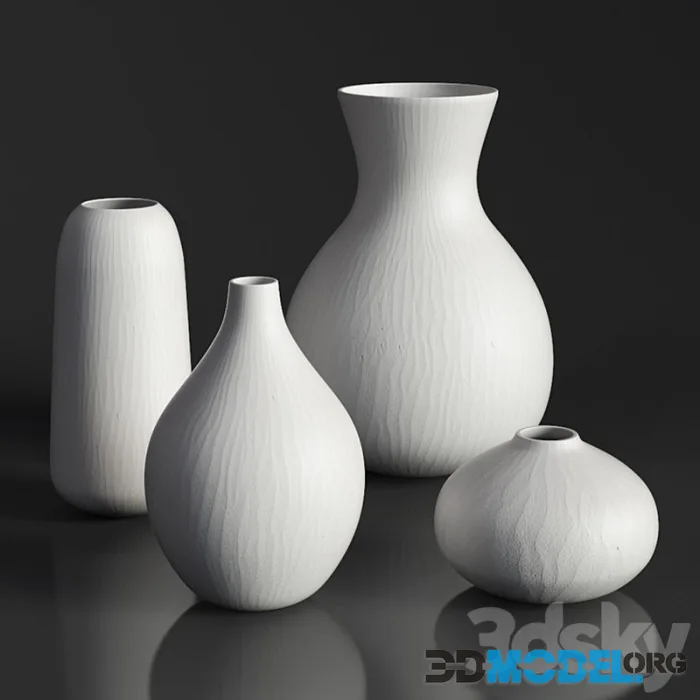 3D Model – RH MATTE WHITE GLASS VASE COLLECTION Set-01