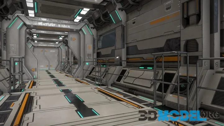 3D Model – Sci Fi Modular Corridor & Door Ver.2 Low Poly (PBR)