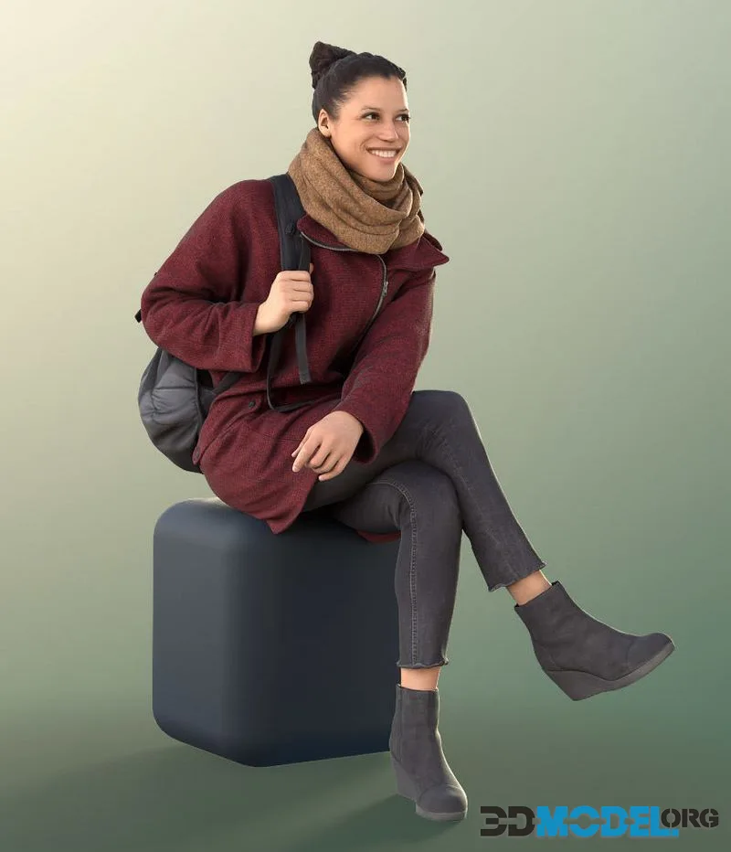 3D Model – Sitting Woman With Bag Smiling (PBR)