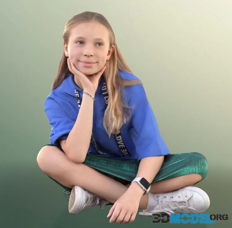 3D Model – Smiling Girl Sitting On The Ground (PBR)