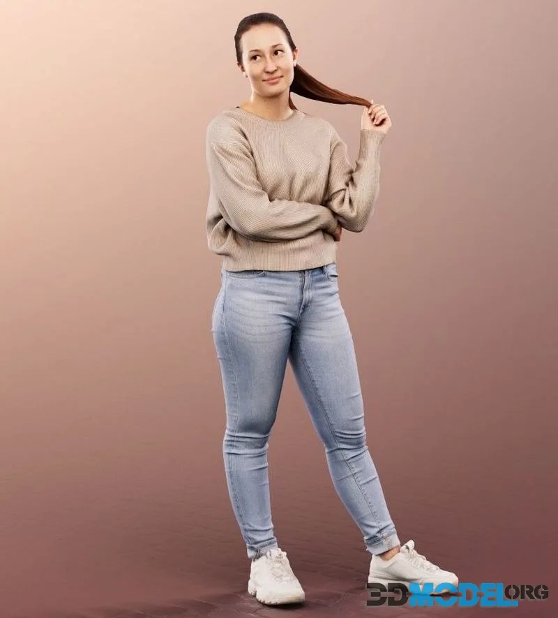 3D Model – Standing Casual Woman low-poly (PBR)