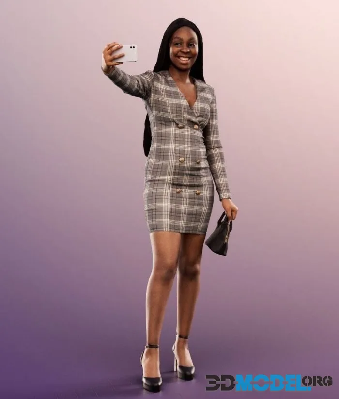 3D Model – Standing Elegant Black Woman Taking Selfie (PBR)