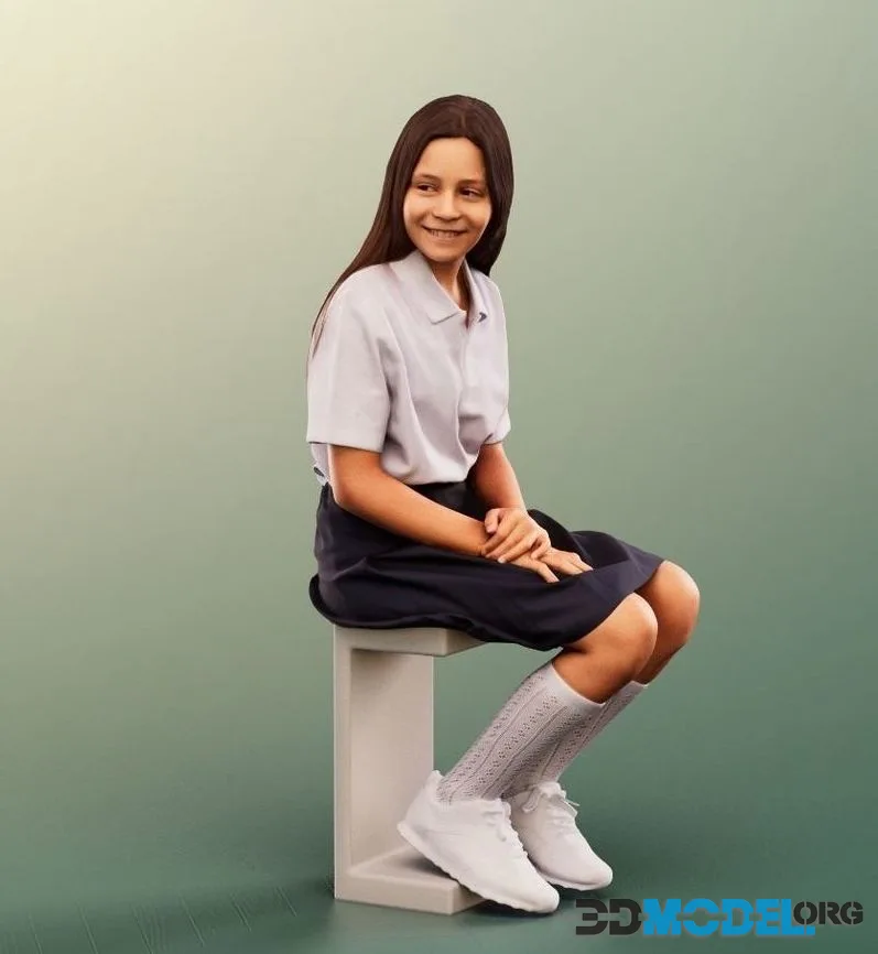 3D Model – Student Girl Sitting Conversation (PBR)
