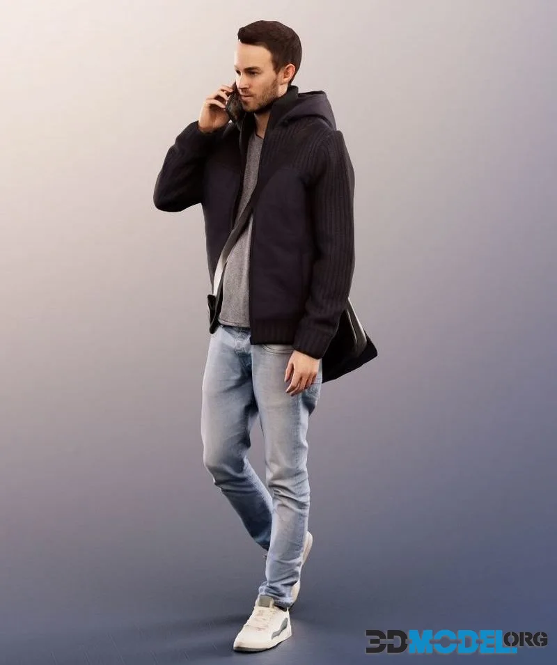 3D Model – Walking Casual Man Phone Call (PBR)