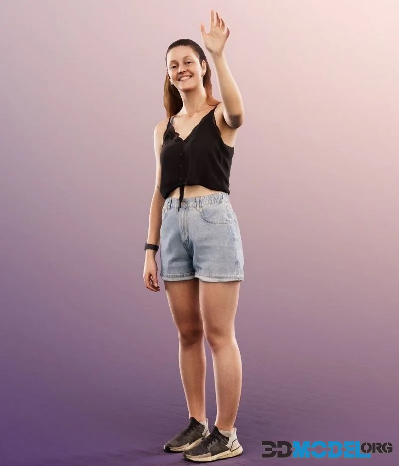 3D Model – Waving Young Woman In Summer Outfit (PBR)
