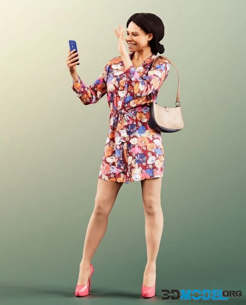 3D Model – Woman Taking A Selfie Smiling (PBR)