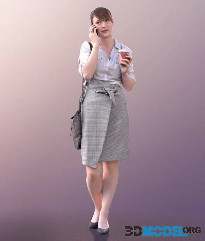 3D Model – Woman With Purse And Coffee Talking On The Phone (PBR)
