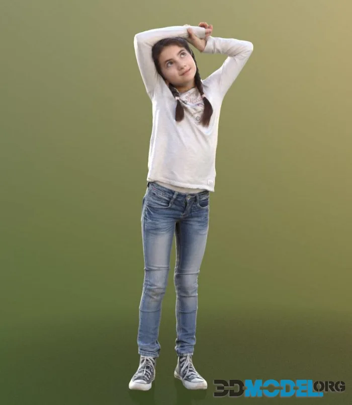 3D Model – Young Girl With Arms Over Head (PBR)