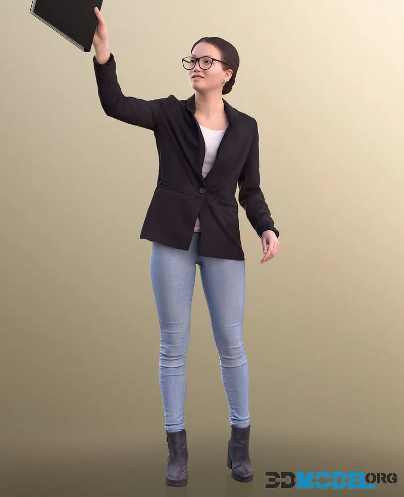 3D Model – Business Woman Standing Puting Folder In Shelf low-poly (PBR)