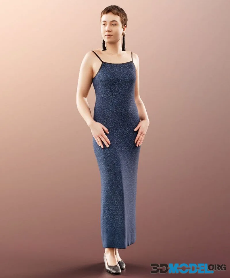 3D Model – Classy Woman in Evening Gown Blue Dress (PBR)