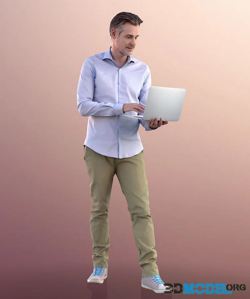 3D Model – Man Working On Laptop low-poly (PBR)