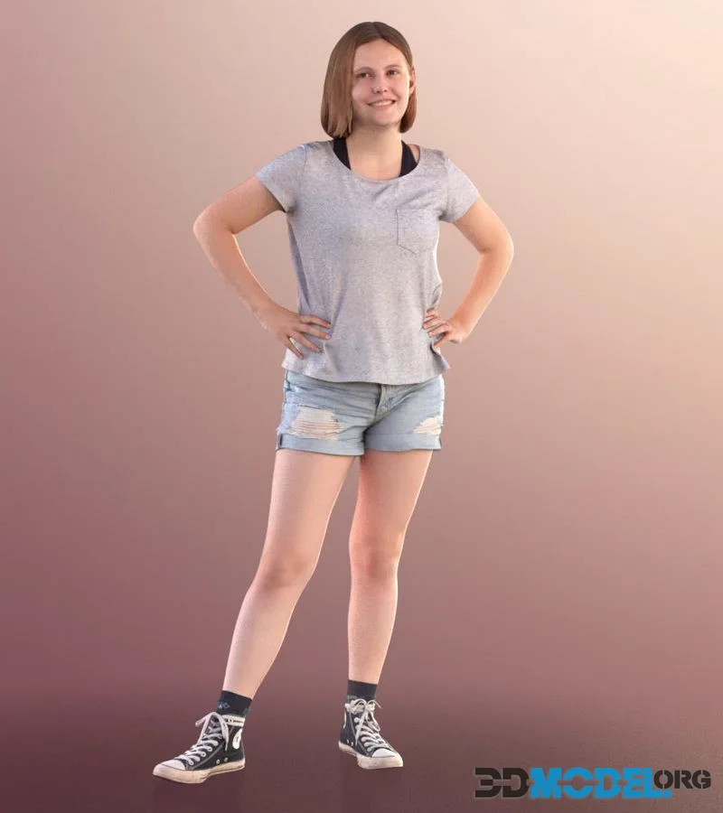 3D Model – Teenager Girl Standing Hands On Hips low-poly (PBR)