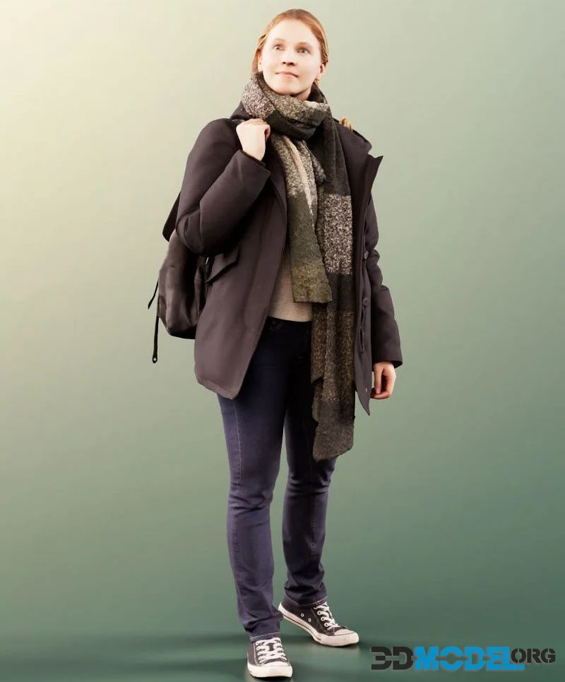 3D Model – Woman coat autumn winter rainy shopping backpack (PBR)