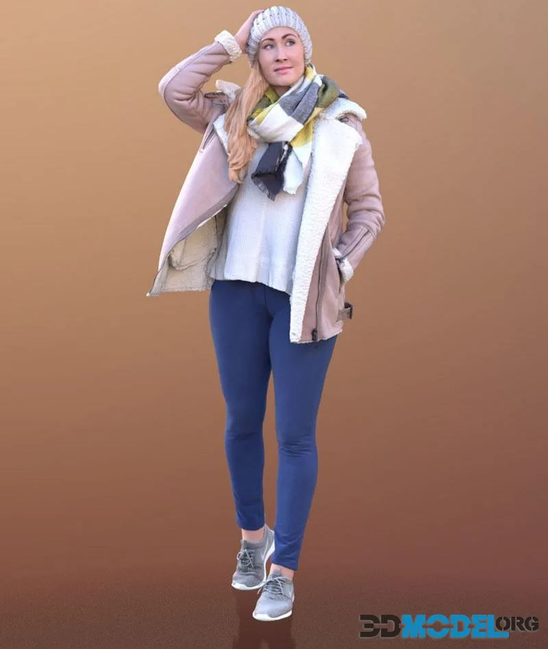 3D Model – Woman Standing In Winter Outfit low-poly (PBR)