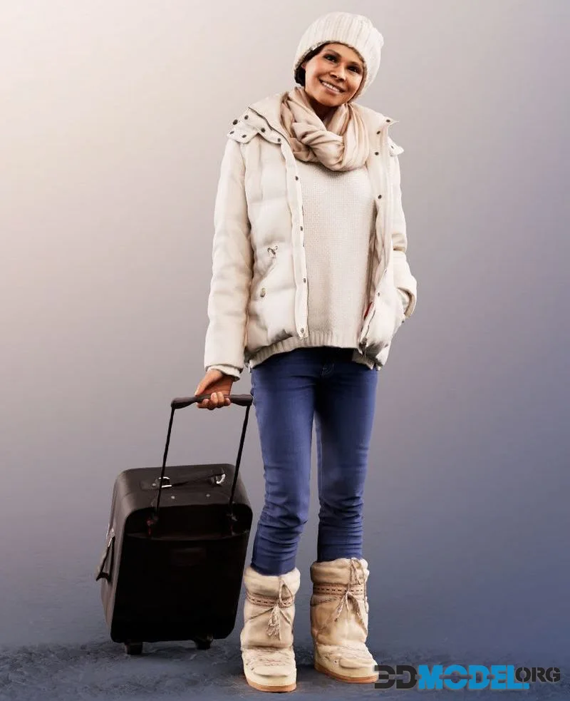 3D Model – Woman Warm Clothing Travelling With Suitcase (PBR)
