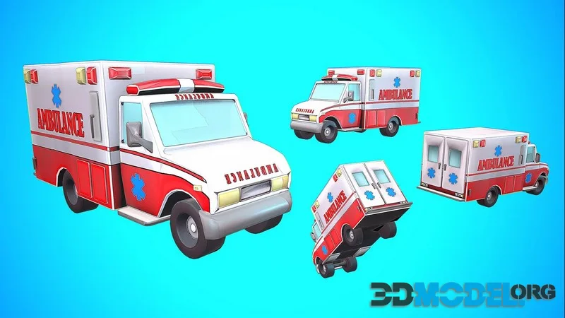 3D Model – AMBULANCE CARTOON STYLIZED low-poly (PBR)