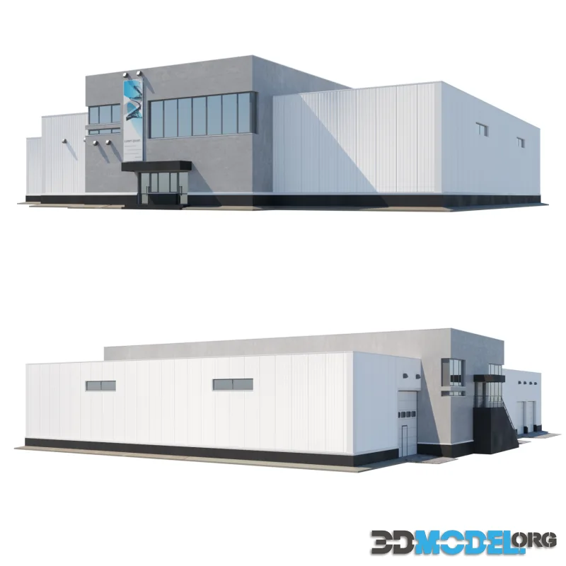 3D Model – A small two-story industrial building